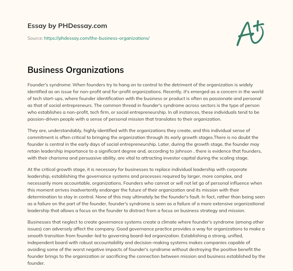 Business Organizations (400 Words) - PHDessay.com