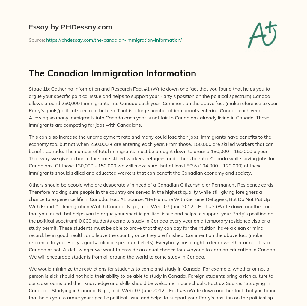 The Canadian Immigration Information - PHDessay.com
