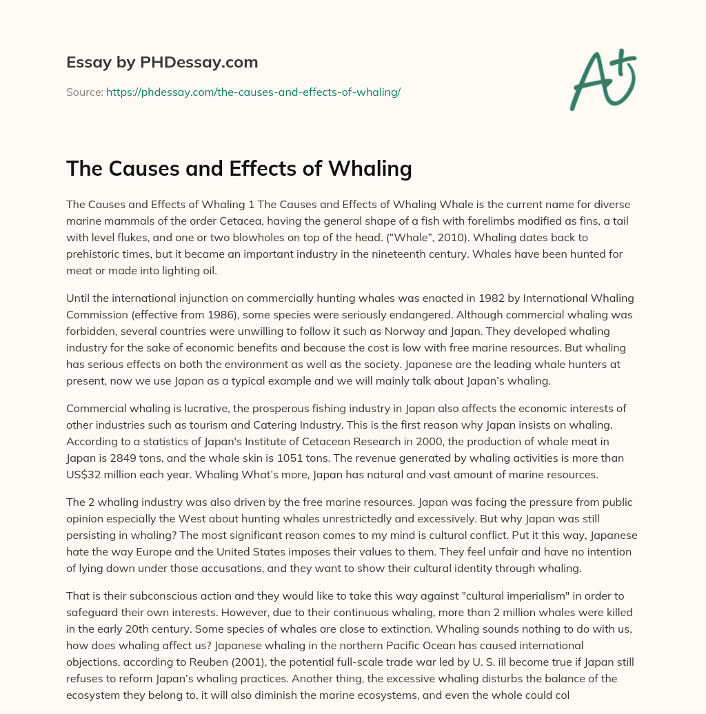 The Causes and Effects of Whaling - PHDessay.com
