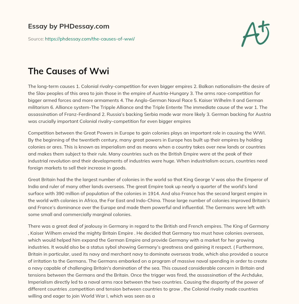 The Causes of Wwi - PHDessay.com