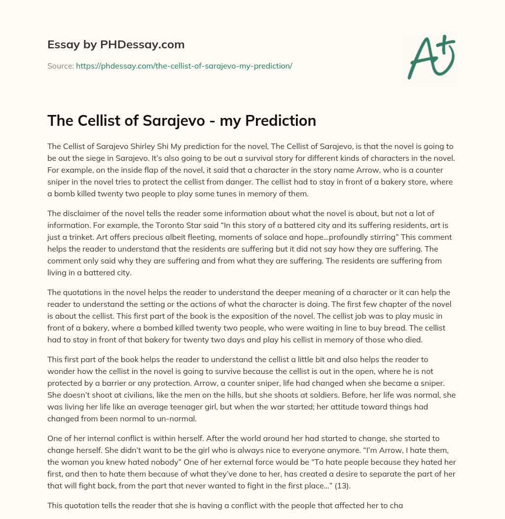 The Cellist Of Sarajevo - My Prediction Character Analysis Essay ...