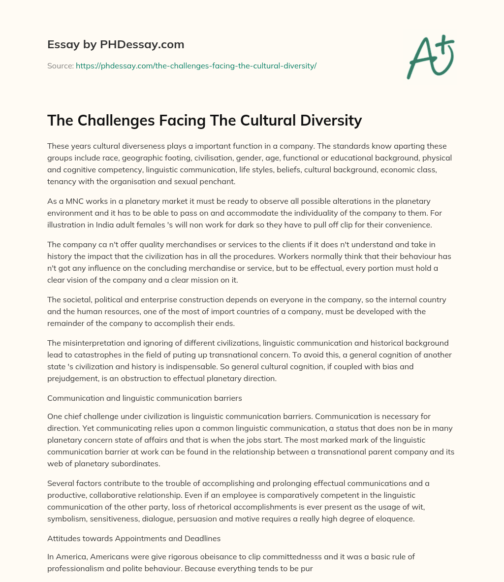 The Challenges Facing The Cultural Diversity - PHDessay.com