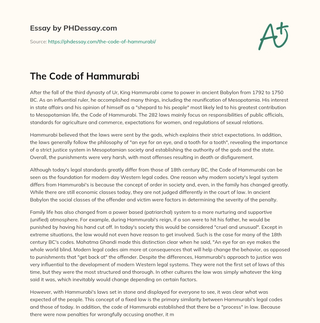 The Code of Hammurabi - PHDessay.com