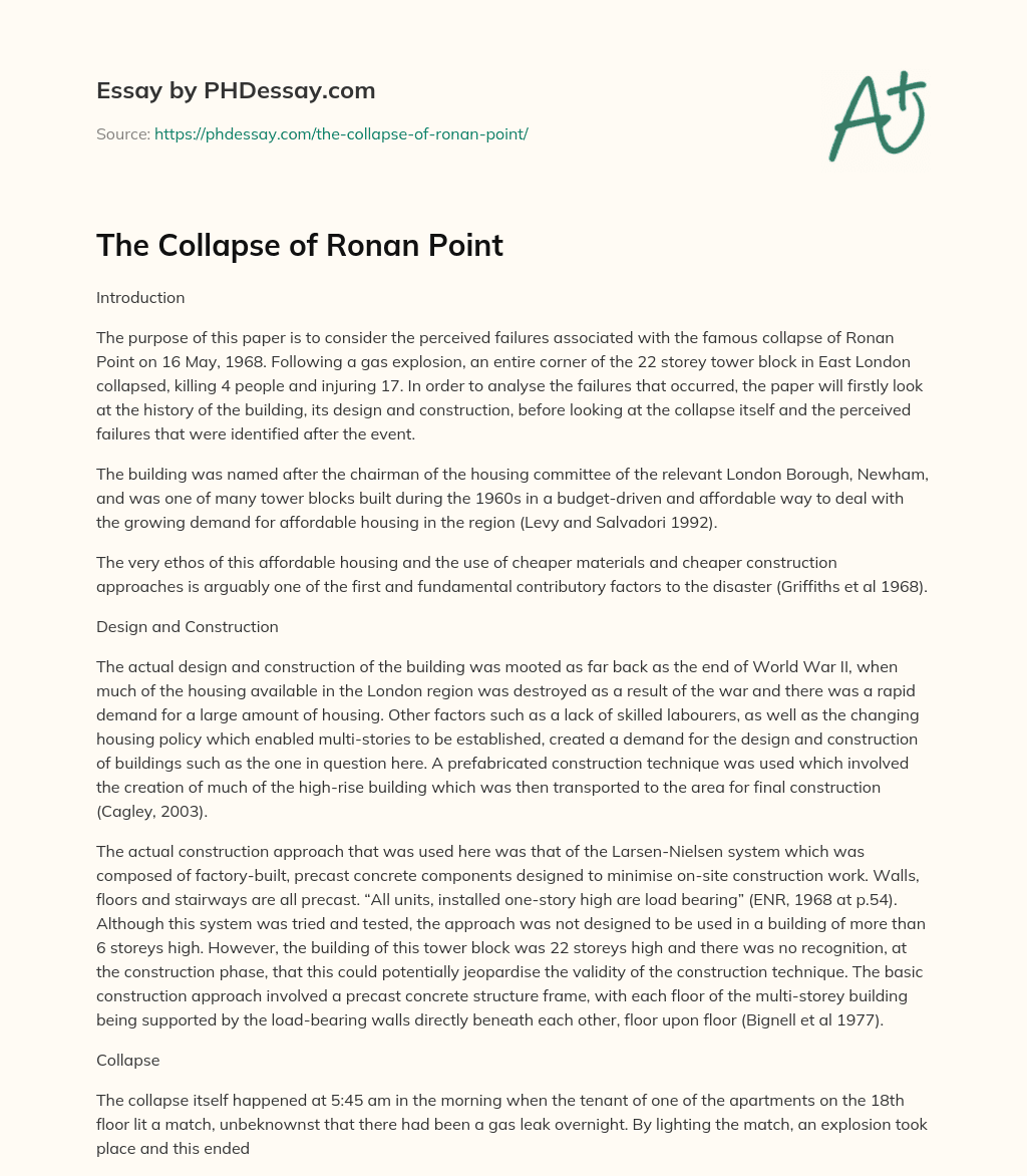 The Collapse of Ronan Point - PHDessay.com