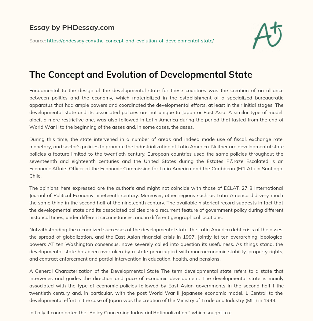 The Concept and Evolution of Developmental State - PHDessay.com