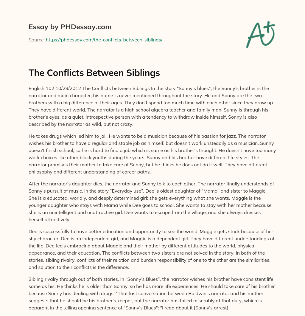 The Conflicts Between Siblings - PHDessay.com
