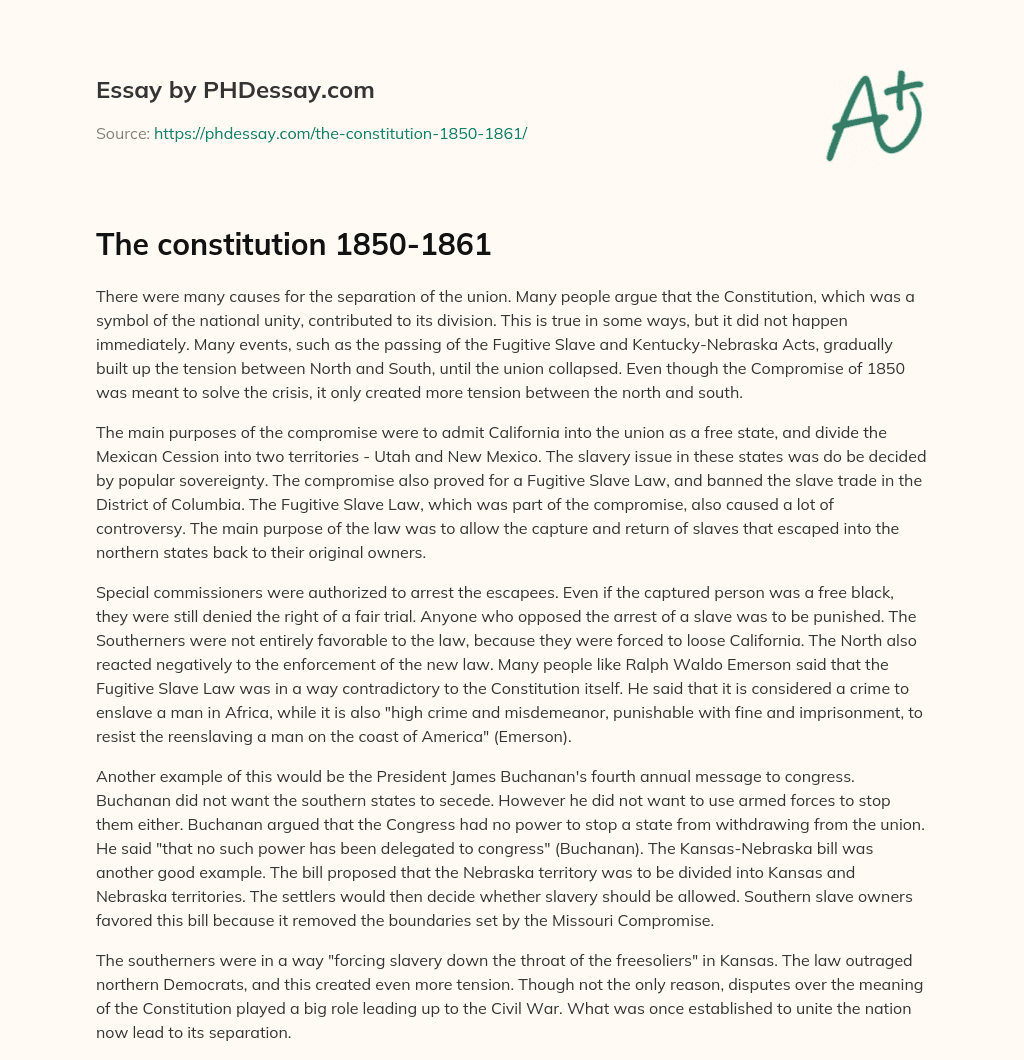 The constitution 1850-1861 (500 Words) - PHDessay.com