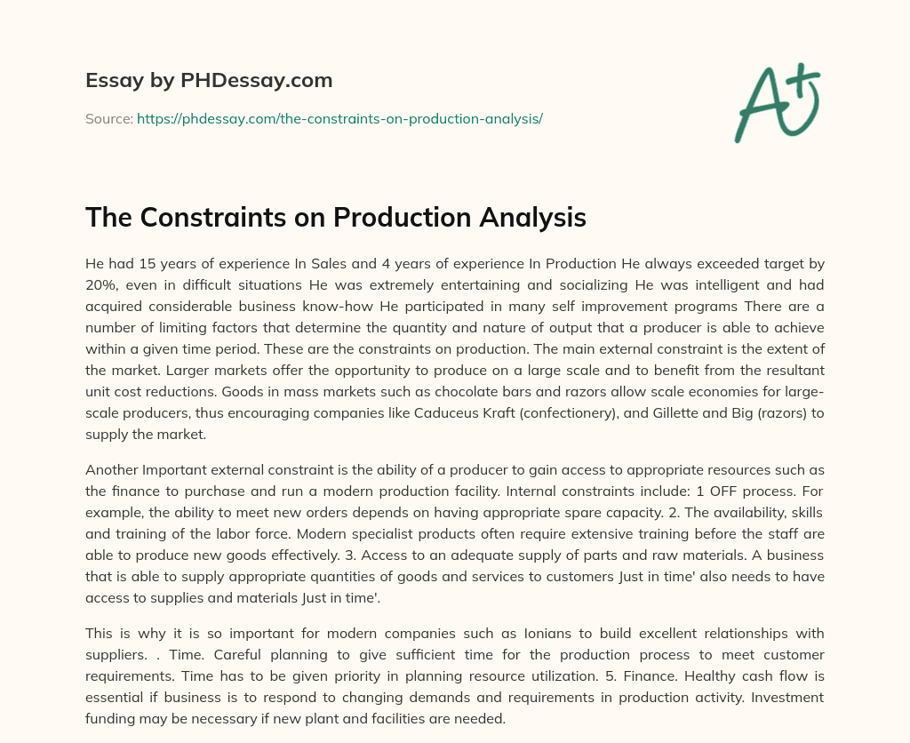 The Constraints on Production Analysis (300 Words) - PHDessay.com
