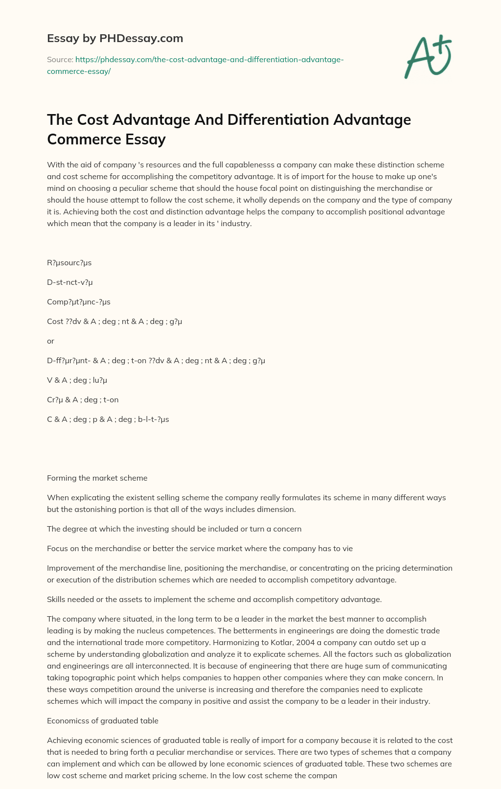 The Cost Advantage And Differentiation Advantage Commerce Essay ...