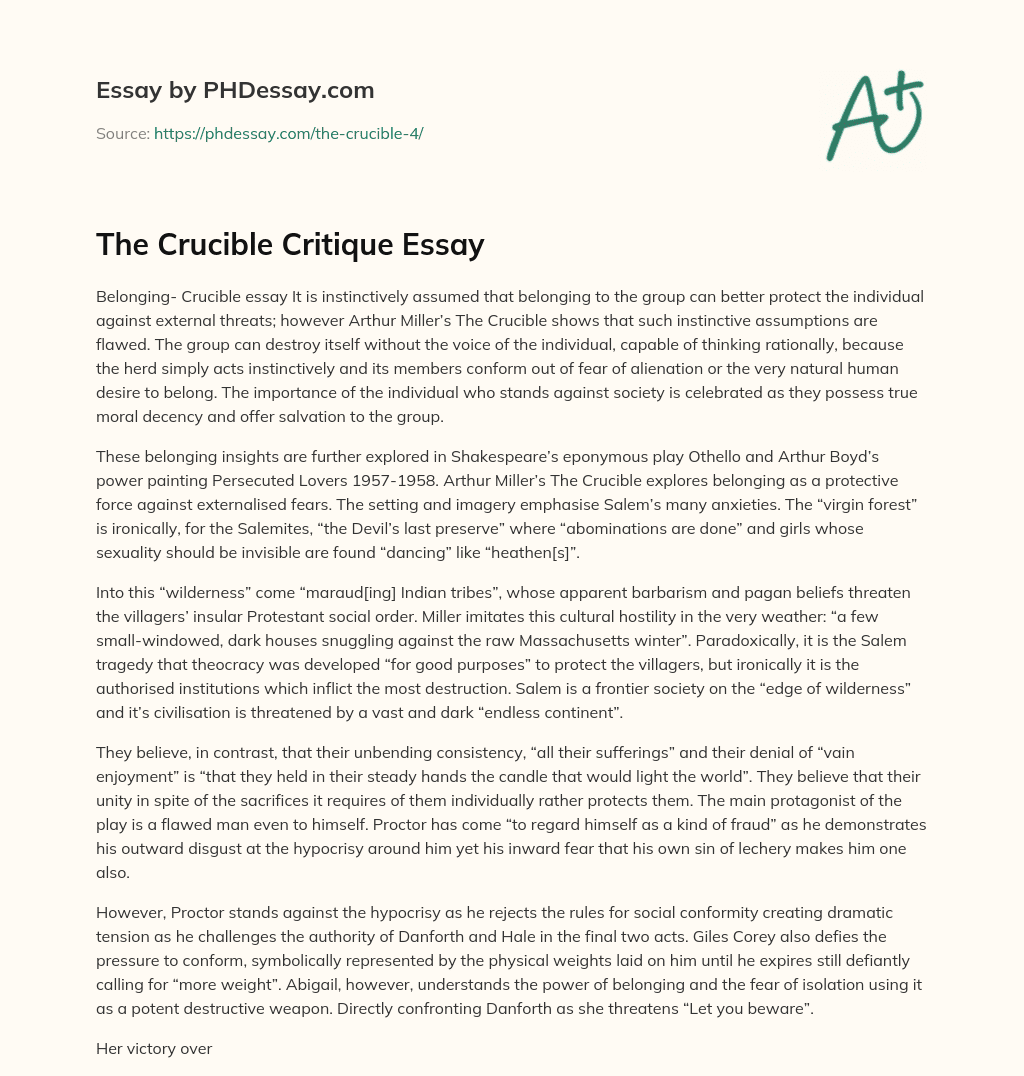 The Crucible Critique Essay - PHDessay.com