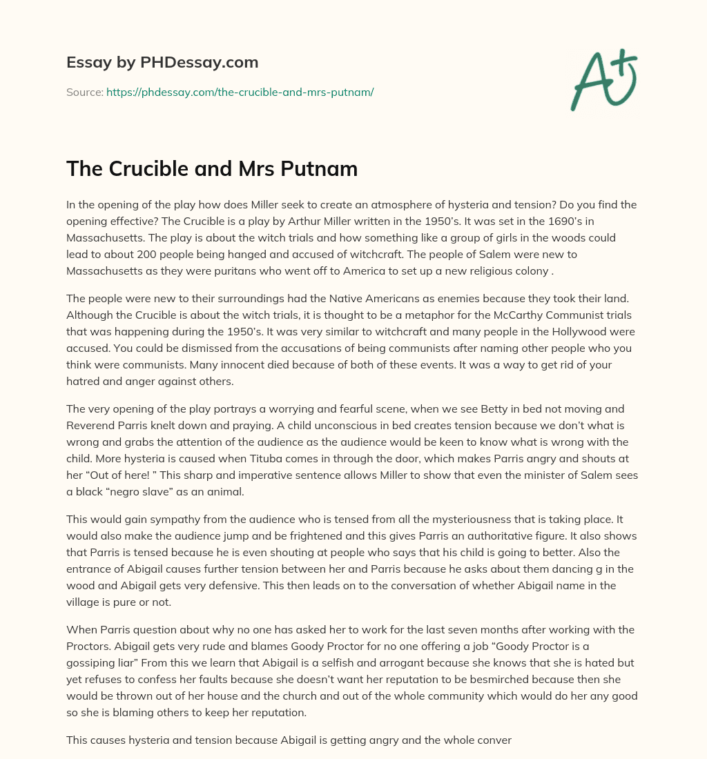 The Crucible and Mrs Putnam - PHDessay.com
