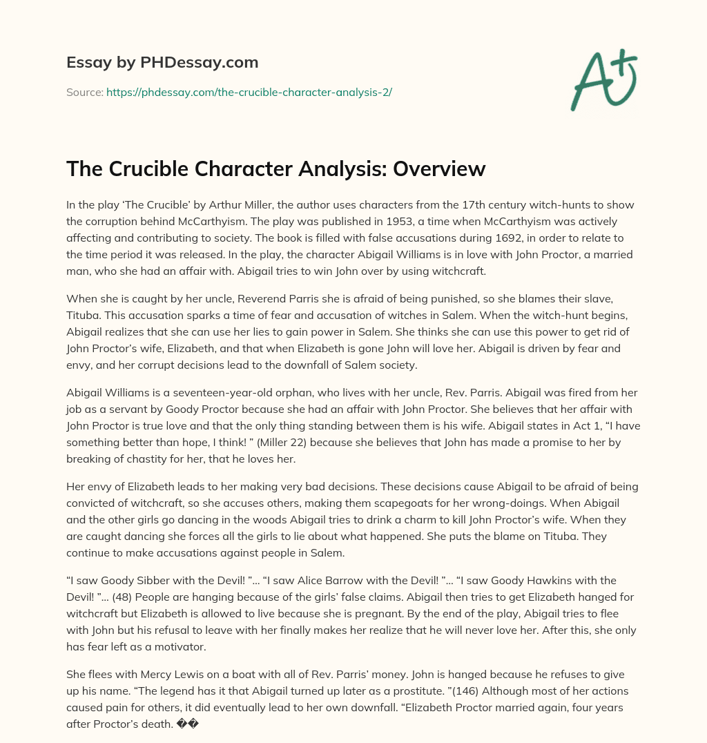 The Crucible Character Analysis: Overview - PHDessay.com