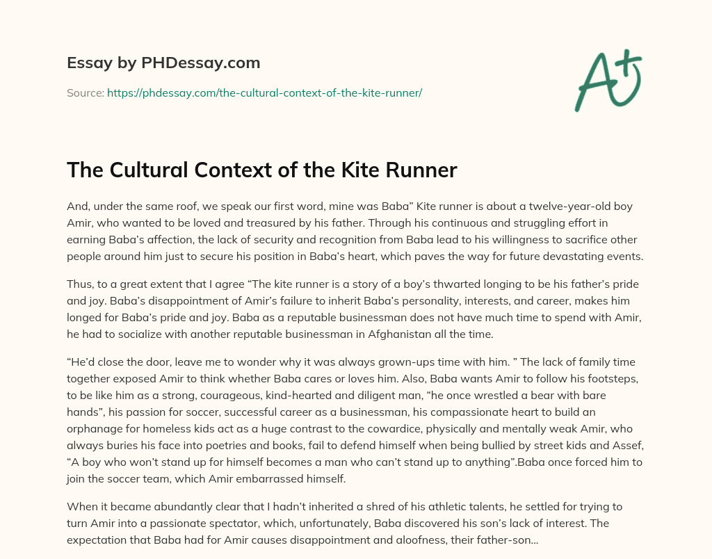 The Cultural Context of the Kite Runner (300 Words) - PHDessay.com