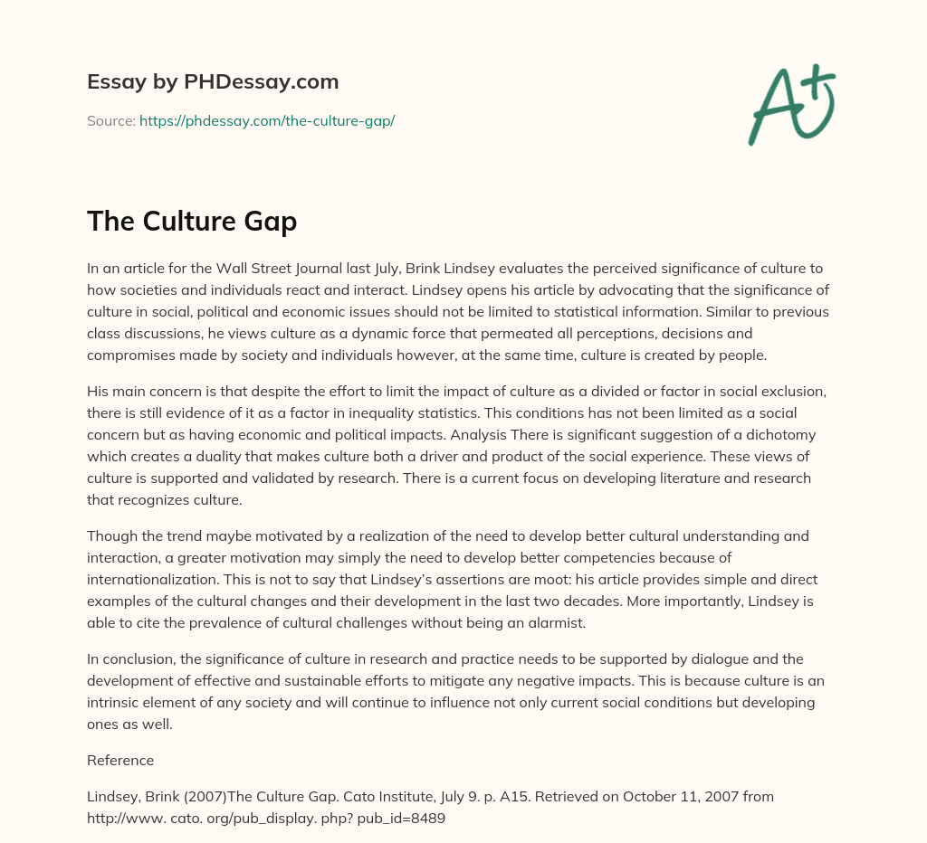 The Culture Gap (300 Words) - PHDessay.com