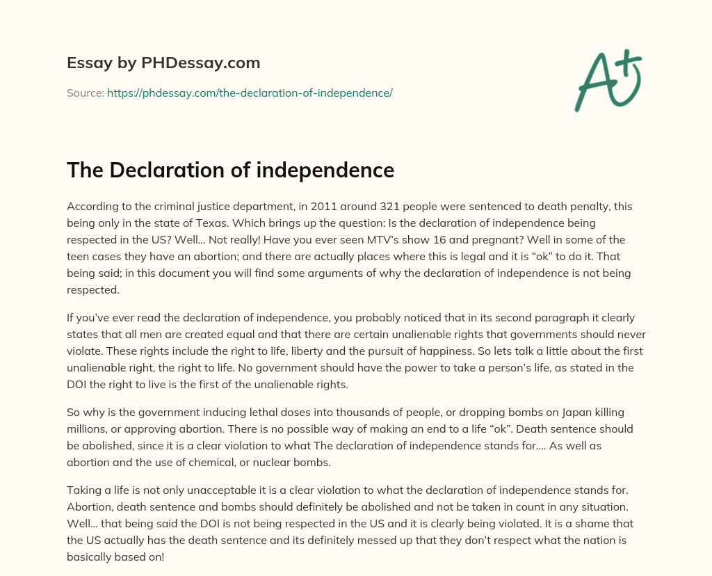 The Declaration of independence - PHDessay.com