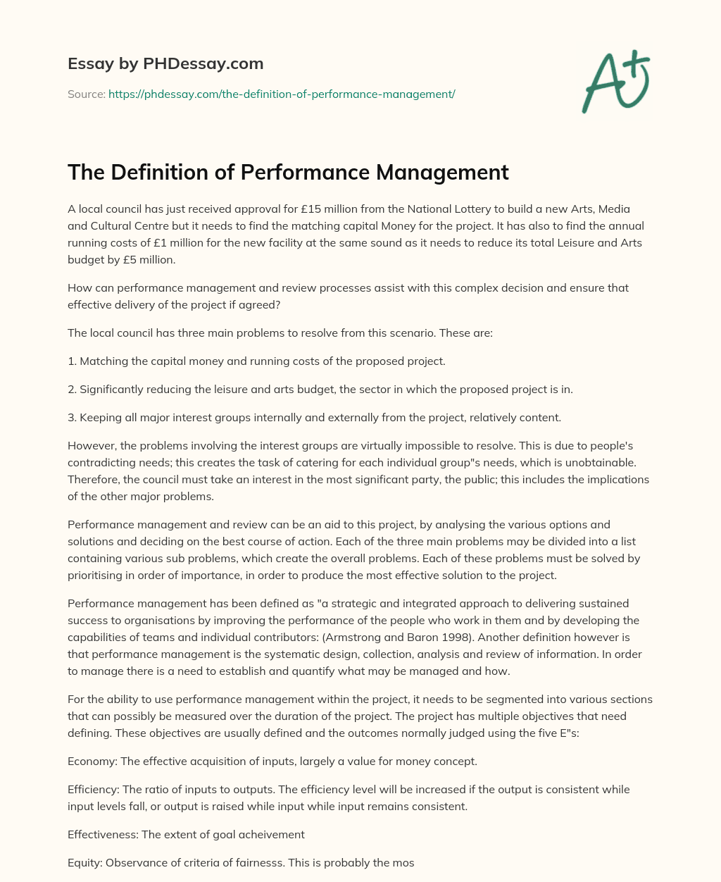 The Definition of Performance Management - PHDessay.com