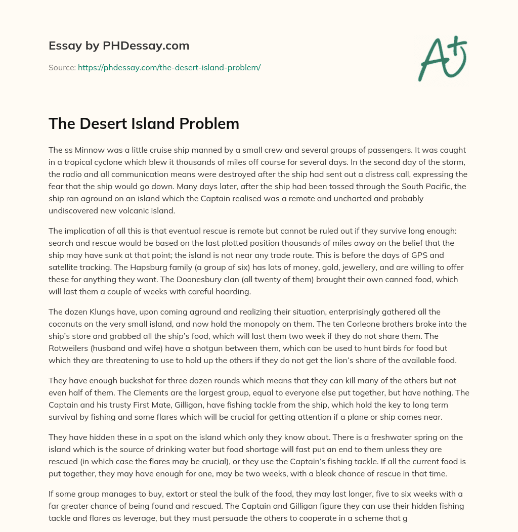 The Desert Island Problem (600 Words) - PHDessay.com