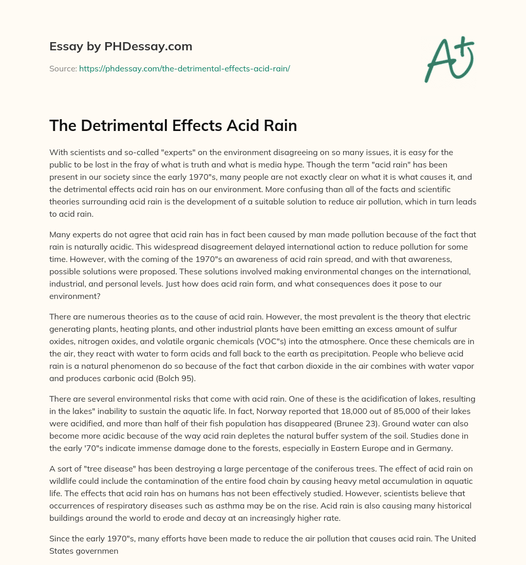 The Detrimental Effects Acid Rain - PHDessay.com