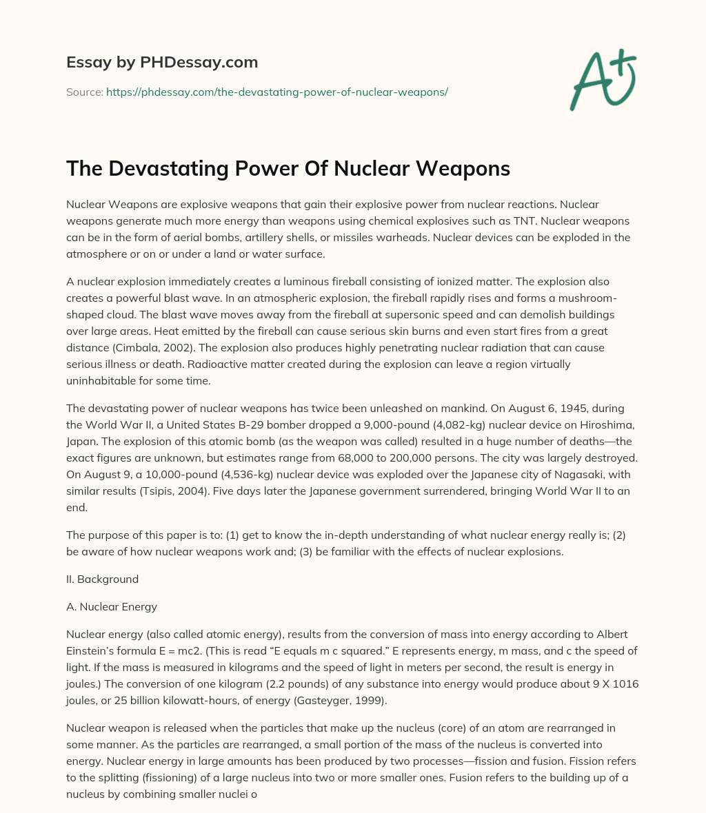 The Devastating Power Of Nuclear Weapons - PHDessay.com