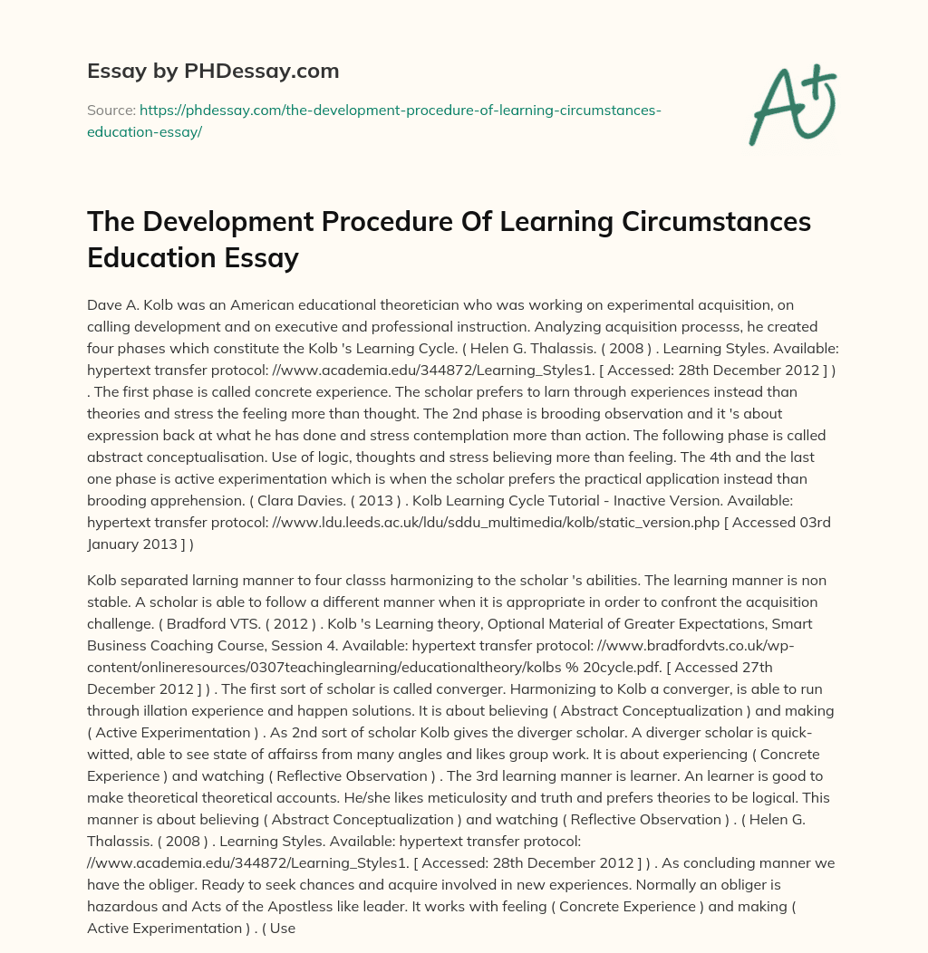 The Development Procedure Of Learning Circumstances Education Essay ...