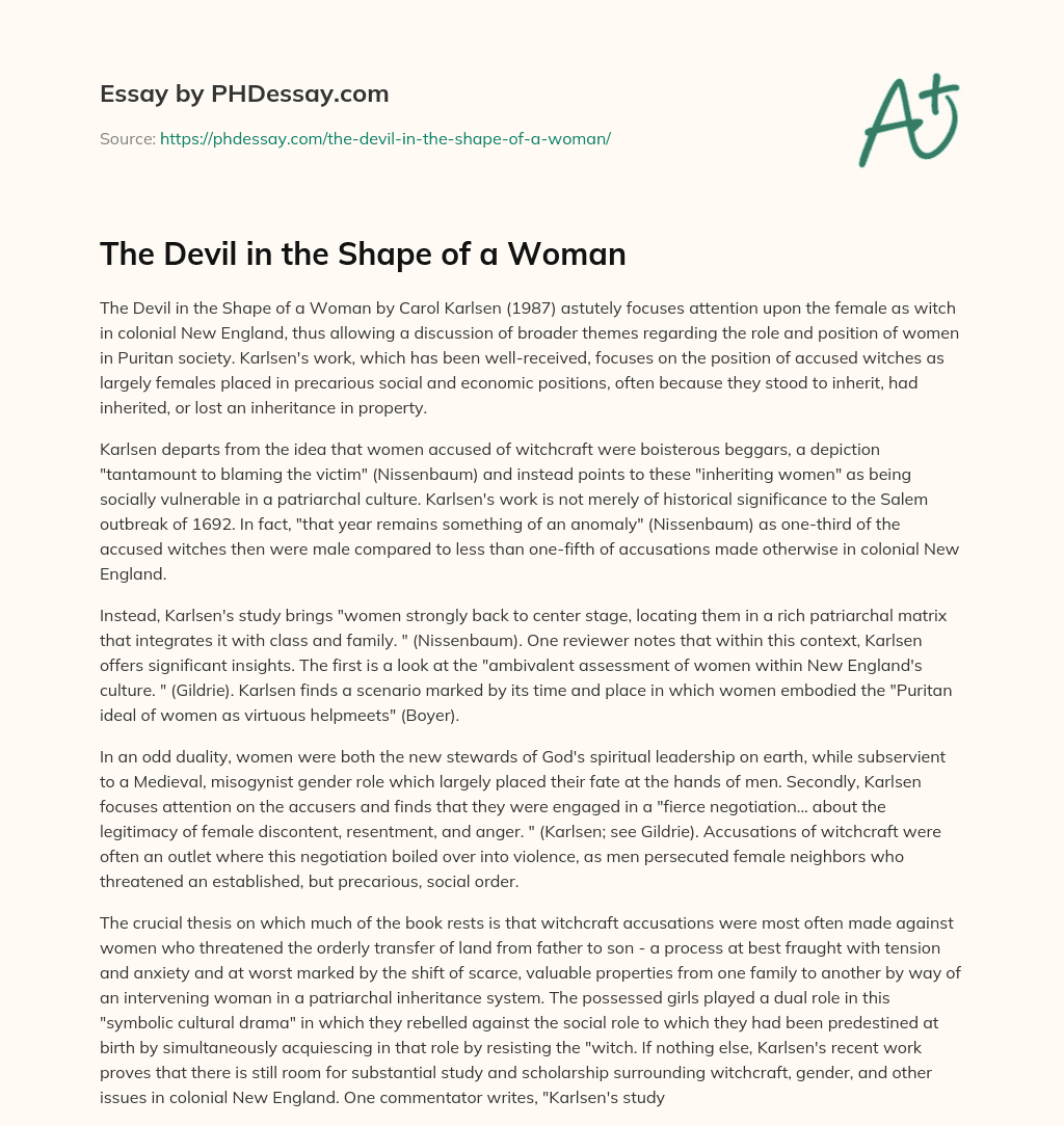 The Devil in the Shape of a Woman (600 Words) - PHDessay.com
