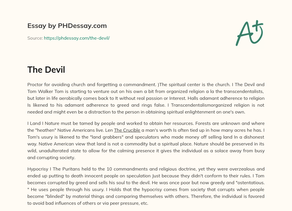 The Devil (300 Words) - PHDessay.com