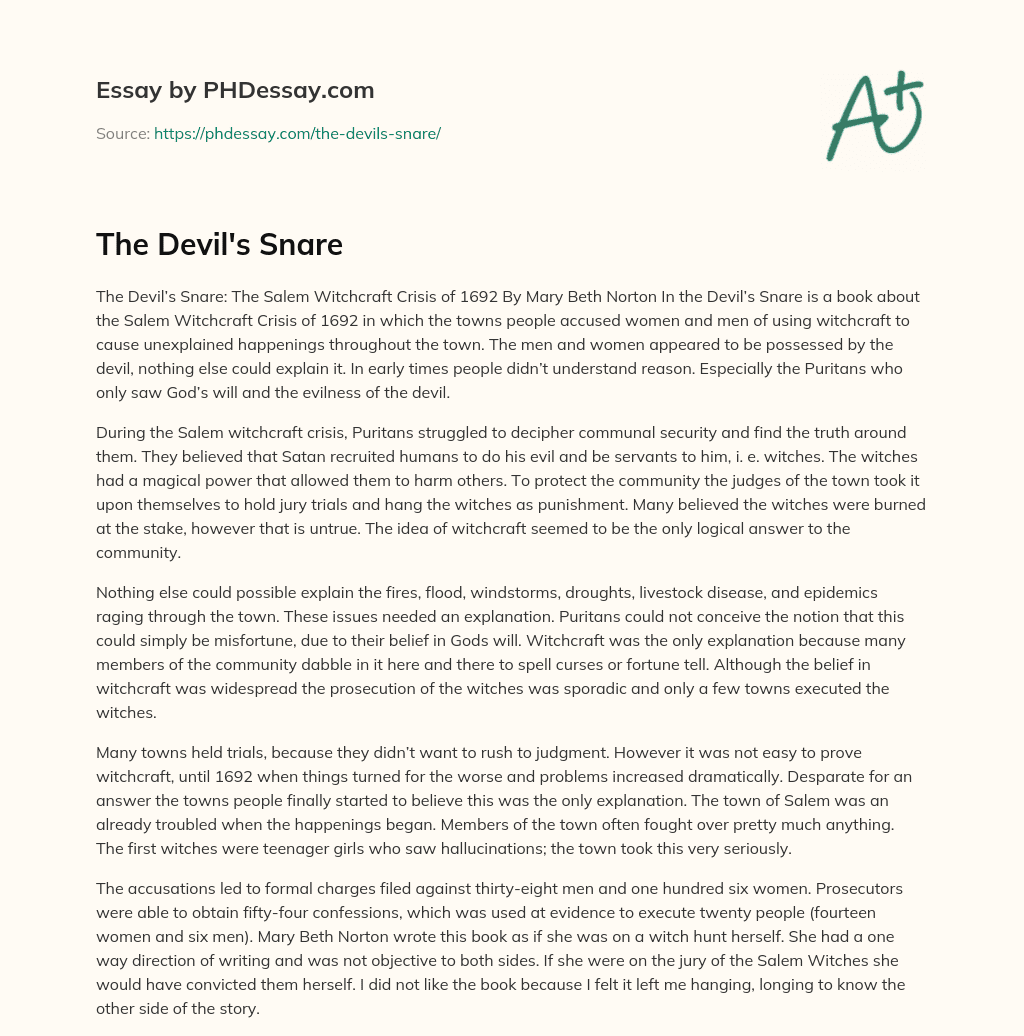 The Devil'S Snare Summary Example (500 Words) - PHDessay.com