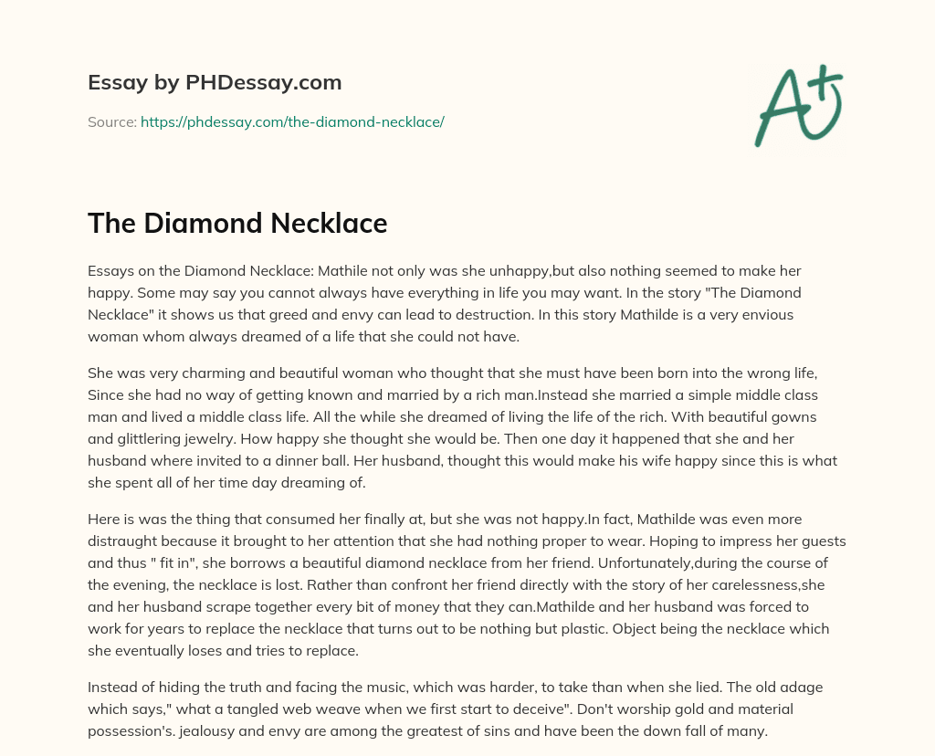The Diamond Necklace (400 Words) - PHDessay.com