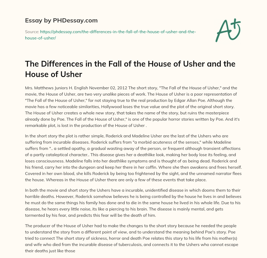 The Differences in the Fall of the House of Usher and the House of ...