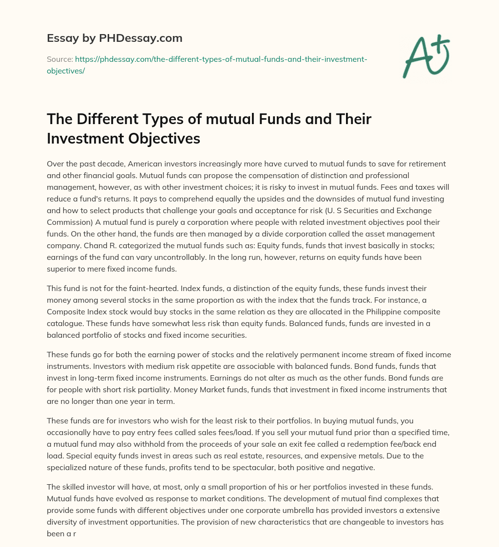 The Different Types of mutual Funds and Their Investment Objectives ...