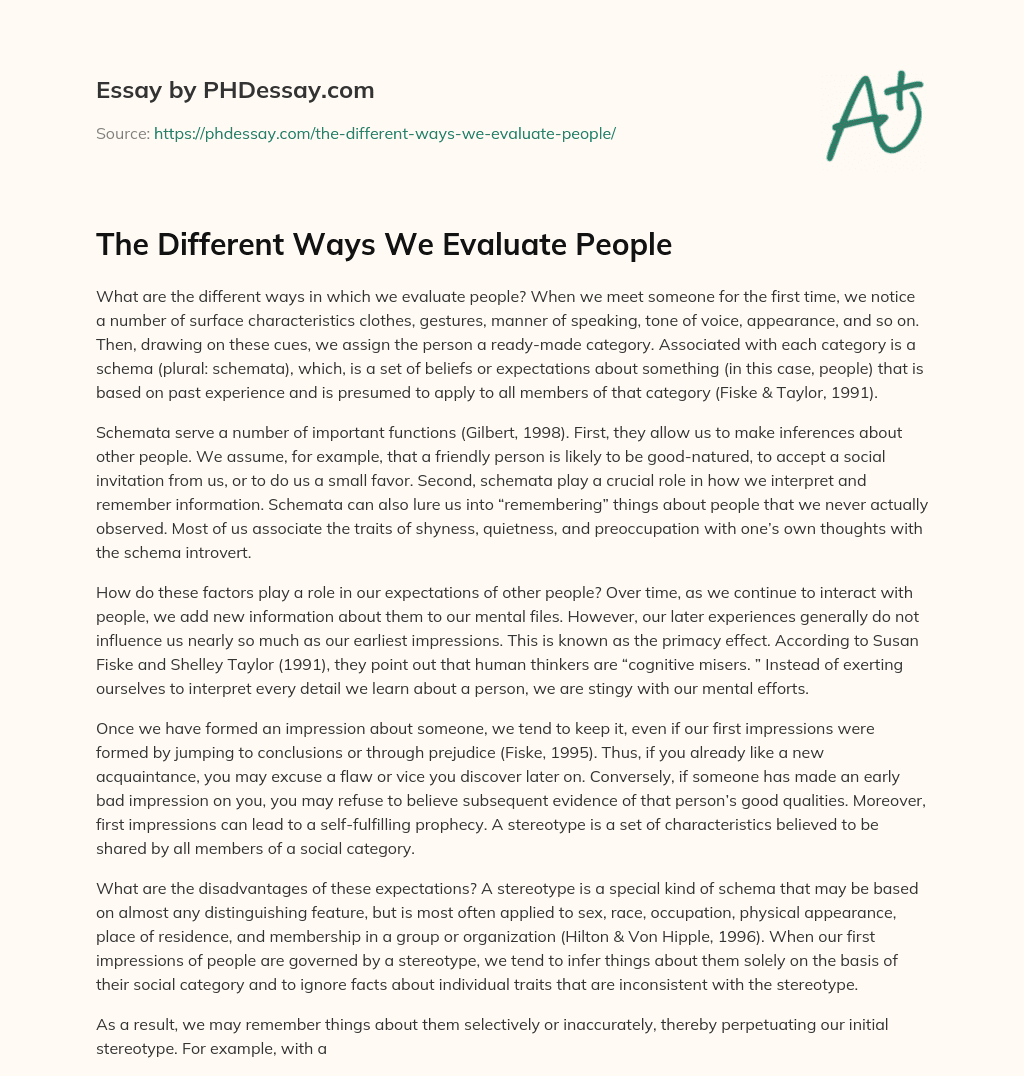 The Different Ways We Evaluate People 600 Words Phdessay