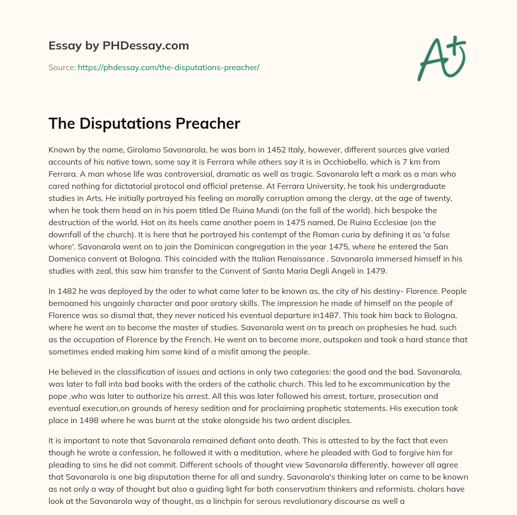 The Disputations Preacher - PHDessay.com