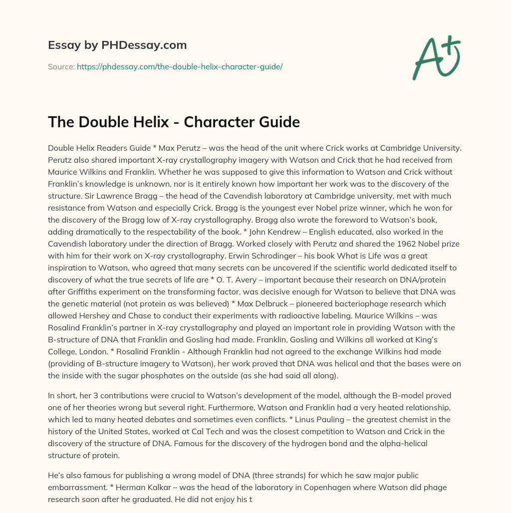 The Double Helix - Character Guide - PHDessay.com
