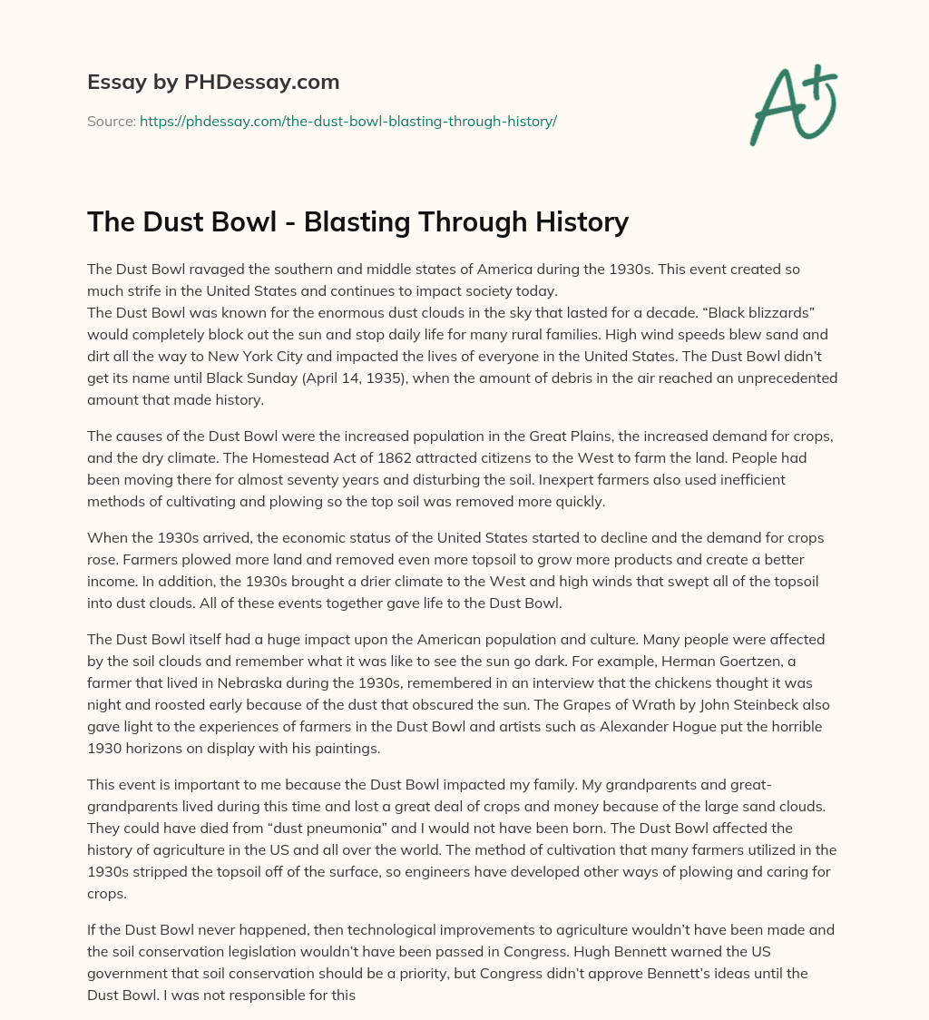 The Dust Bowl - Blasting Through History - PHDessay.com