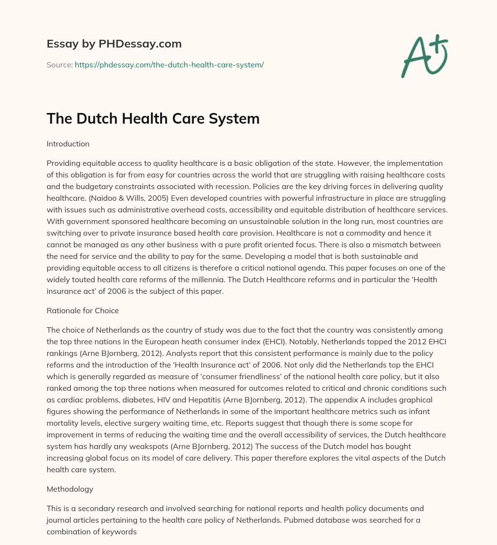 The Dutch Health Care System - PHDessay.com