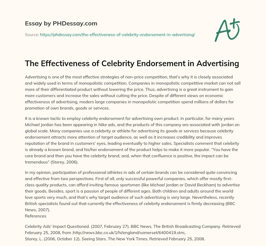 The Effectiveness of Celebrity Endorsement in Advertising (300 Words ...