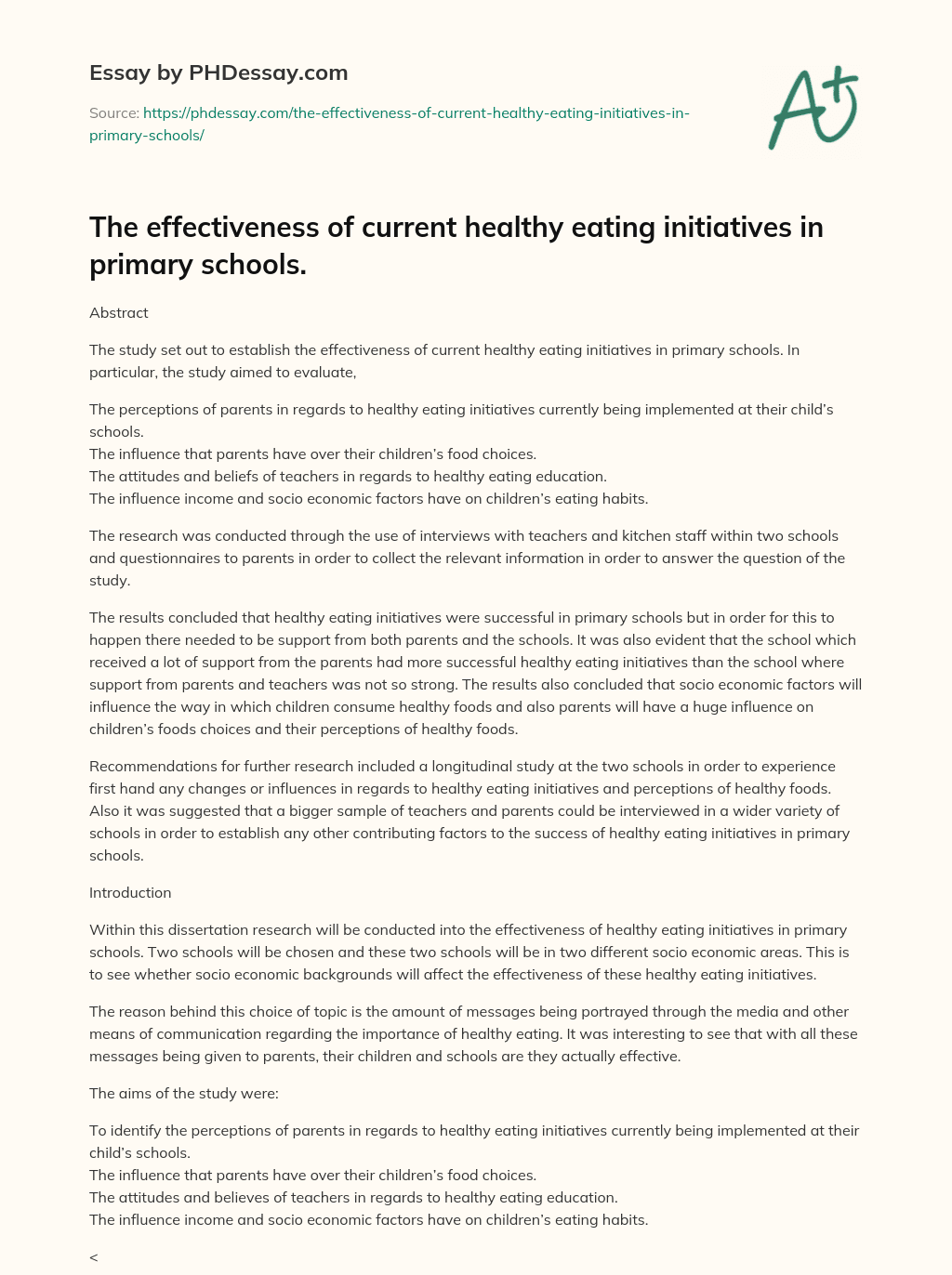 The effectiveness of current healthy eating initiatives in primary ...