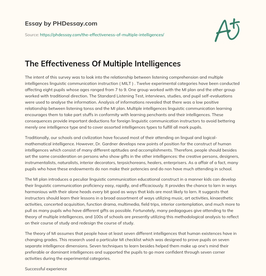 The Effectiveness Of Multiple Intelligences - PHDessay.com