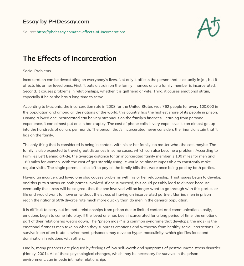 The Effects of Incarceration - PHDessay.com