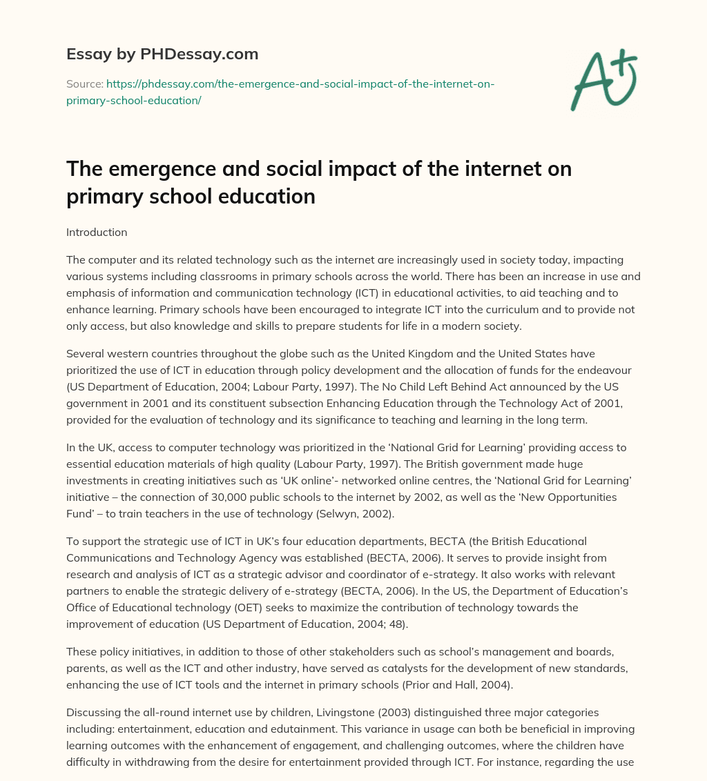 The emergence and social impact of the internet on primary school ...