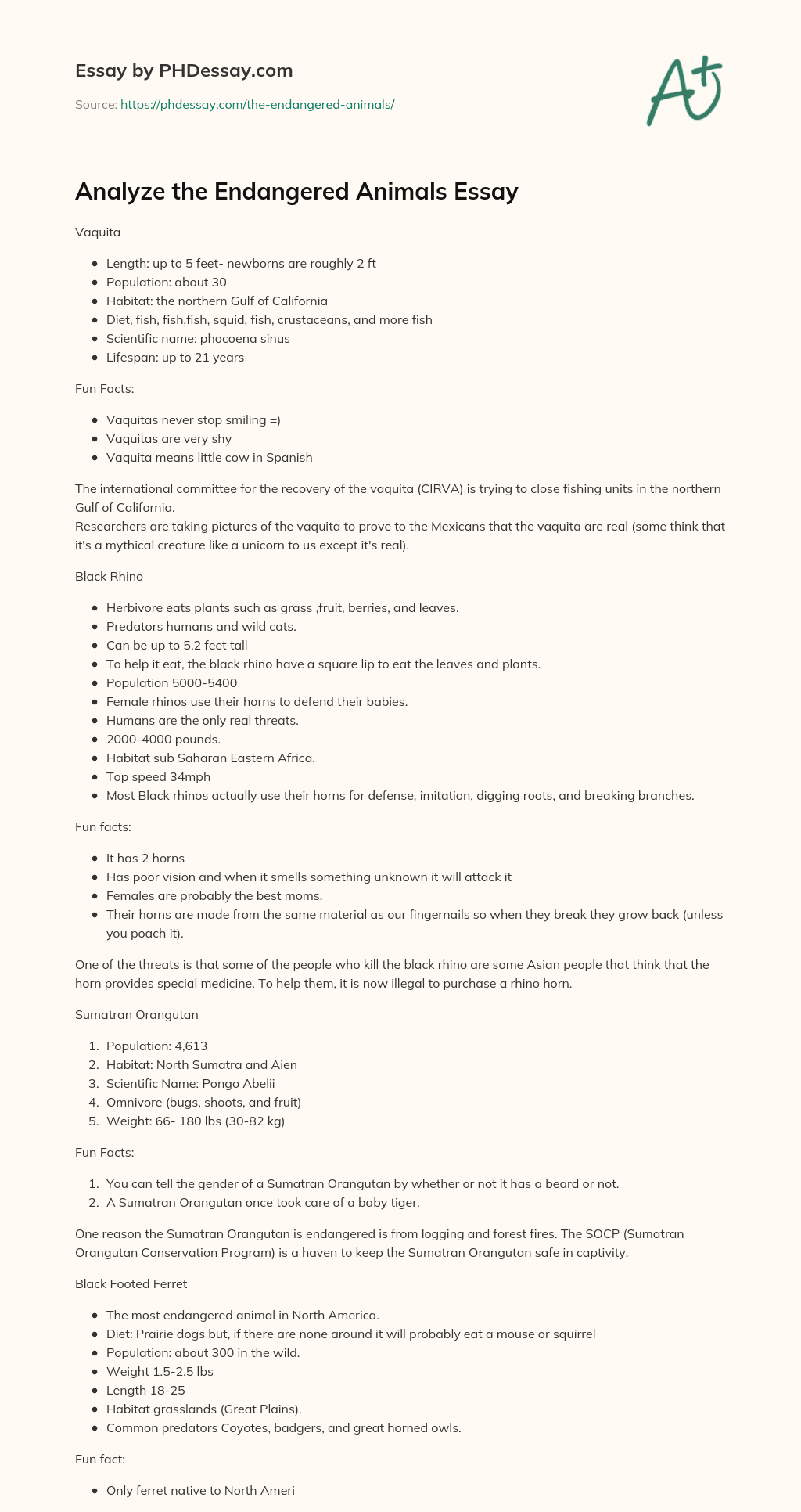 Analyze the Endangered Animals Essay - PHDessay.com