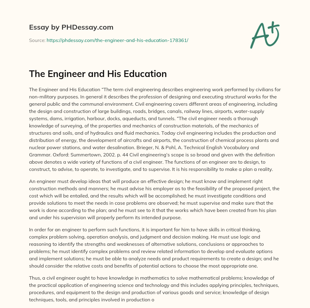 The Engineer and His Education - PHDessay.com