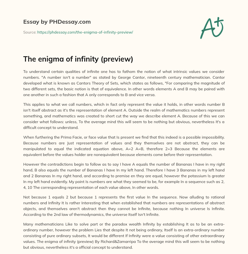 The enigma of infinity (preview) - PHDessay.com