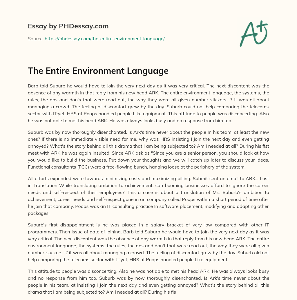 The Entire Environment Language - PHDessay.com