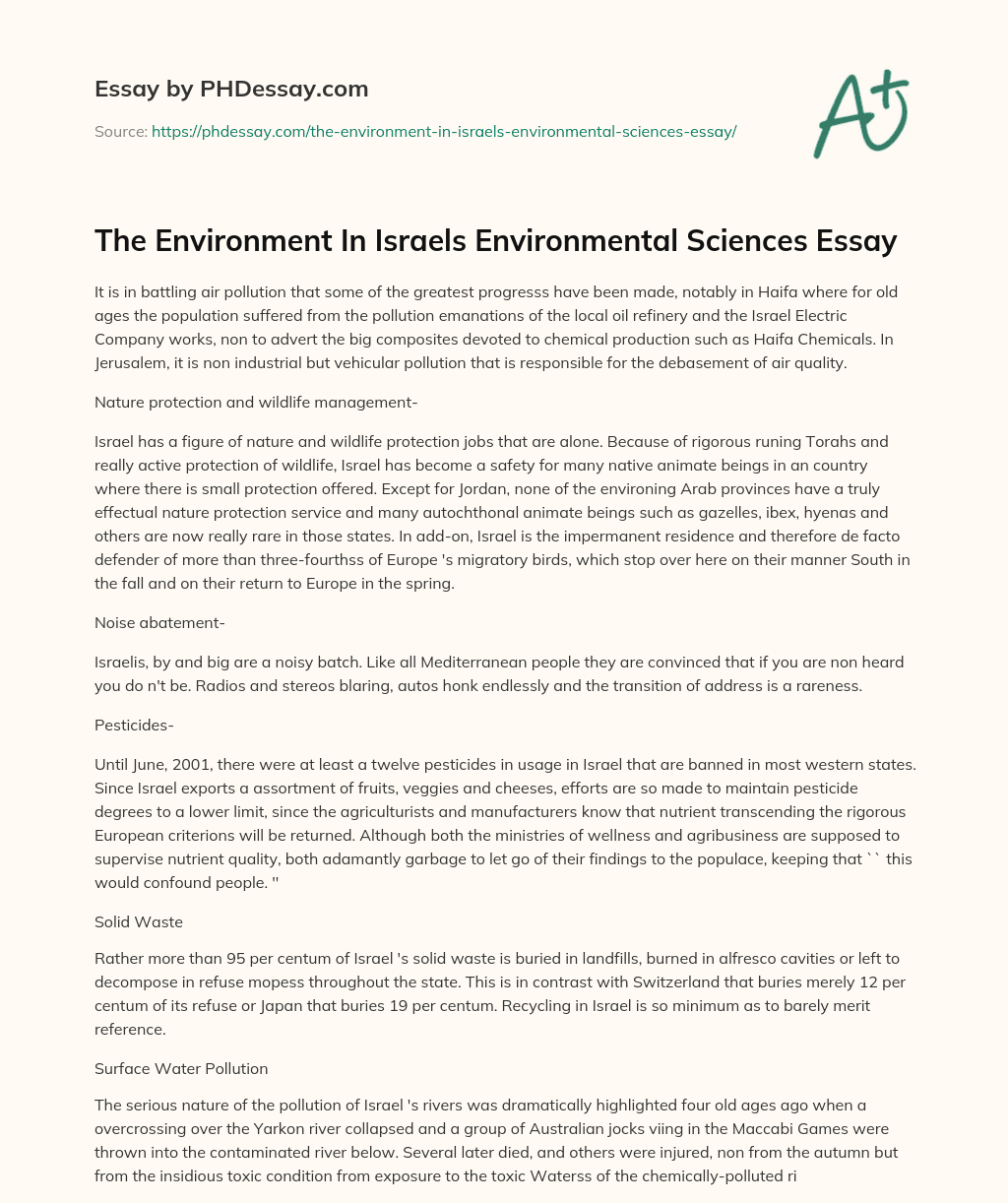 The Environment In Israels Environmental Sciences Essay - PHDessay.com