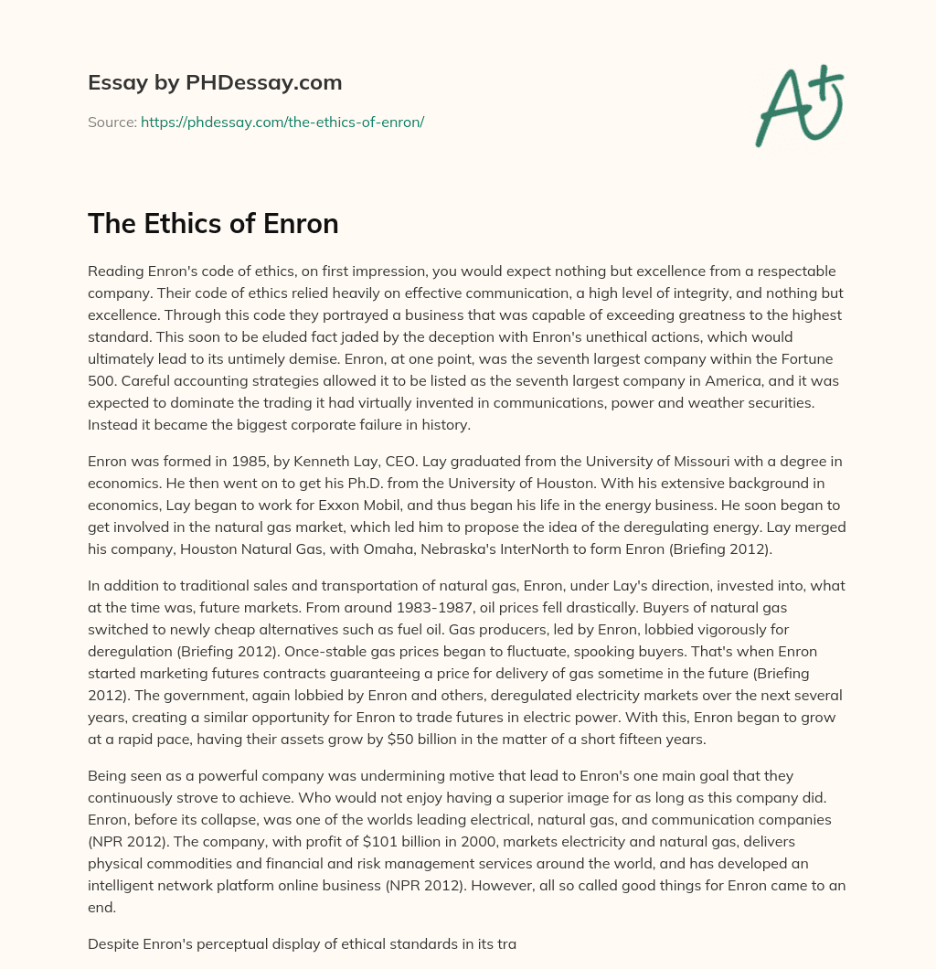 The Ethics of Enron - PHDessay.com