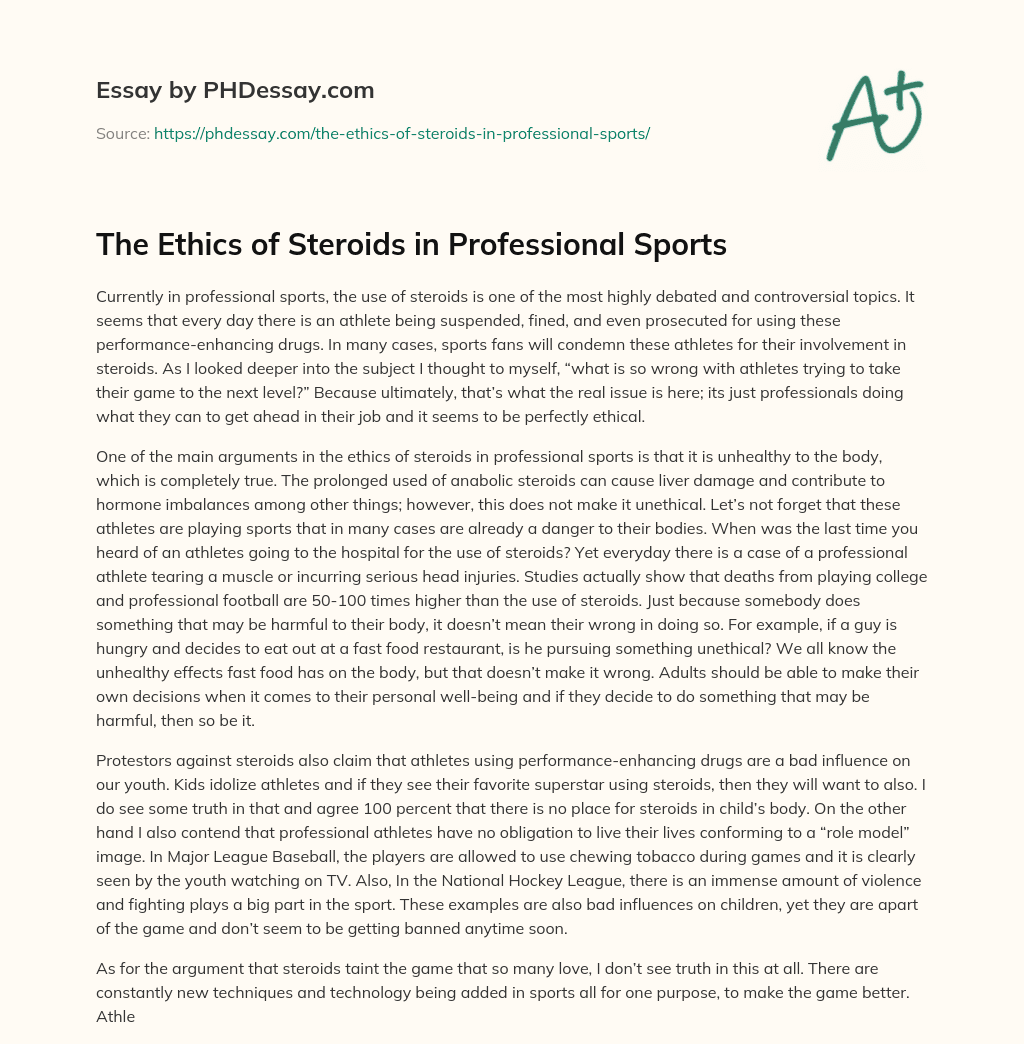 The Ethics of Steroids in Professional Sports - PHDessay.com