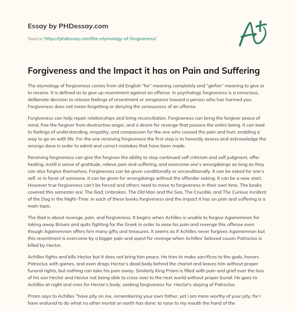 Forgiveness and the Impact it has on Pain and Suffering - PHDessay.com