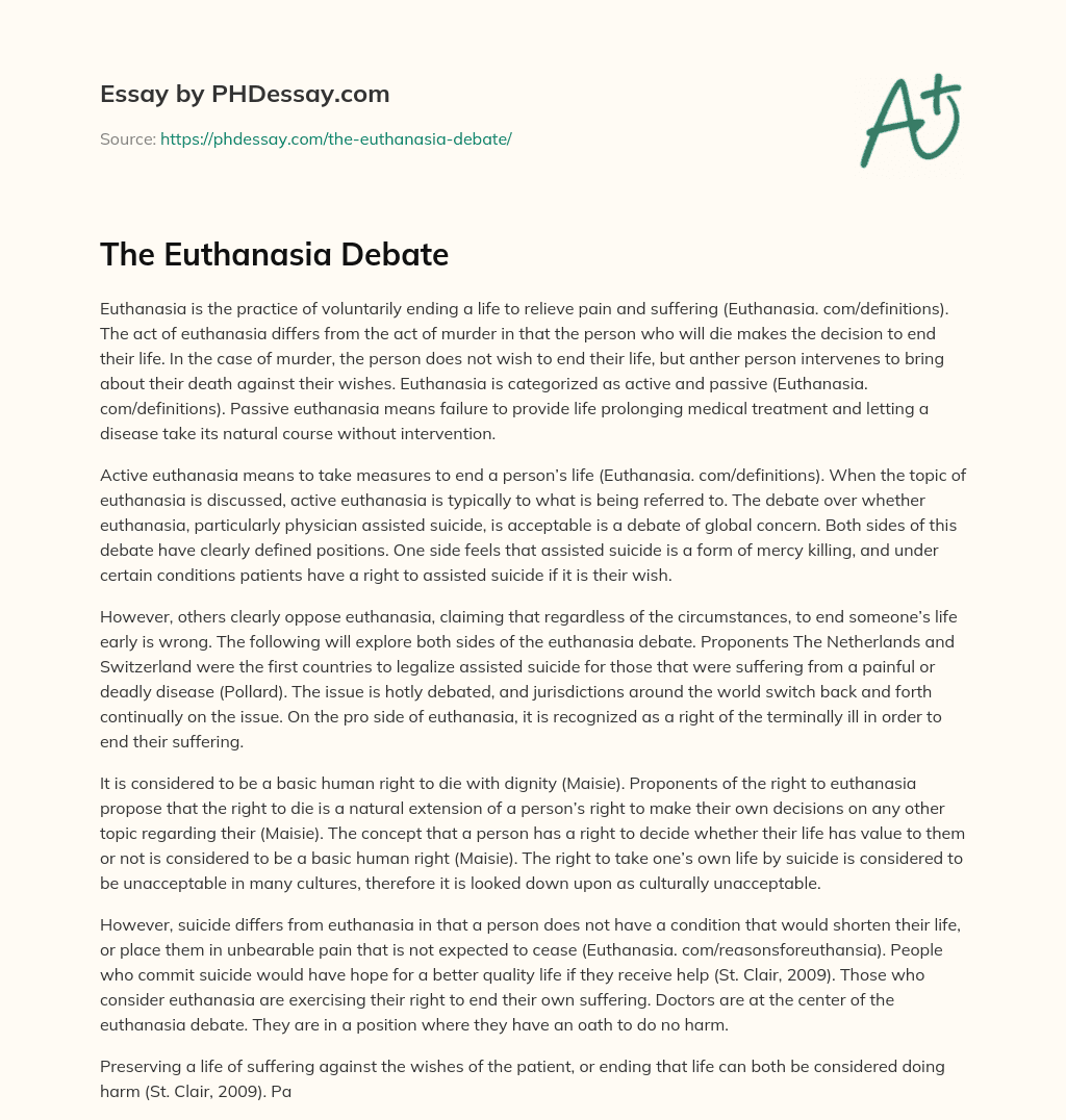 The Euthanasia Debate - PHDessay.com