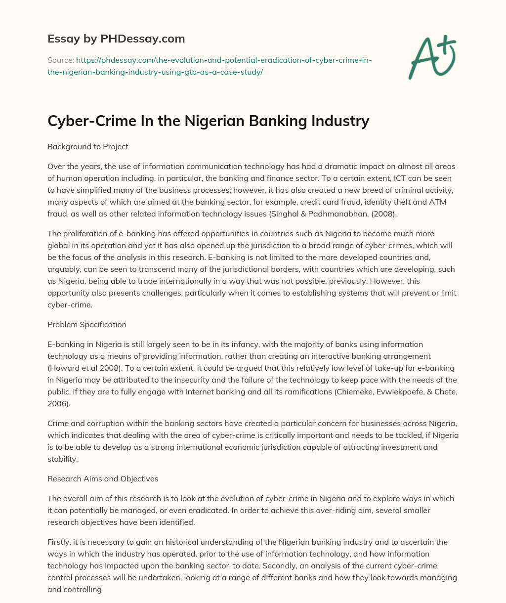 Cyber-Crime In the Nigerian Banking Industry - PHDessay.com